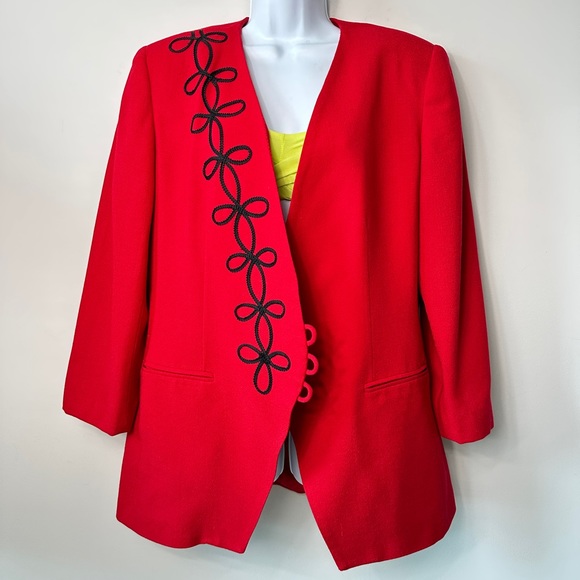 Vintage | Jackets & Coats | Vintage Red Blazer With Black Braided ...